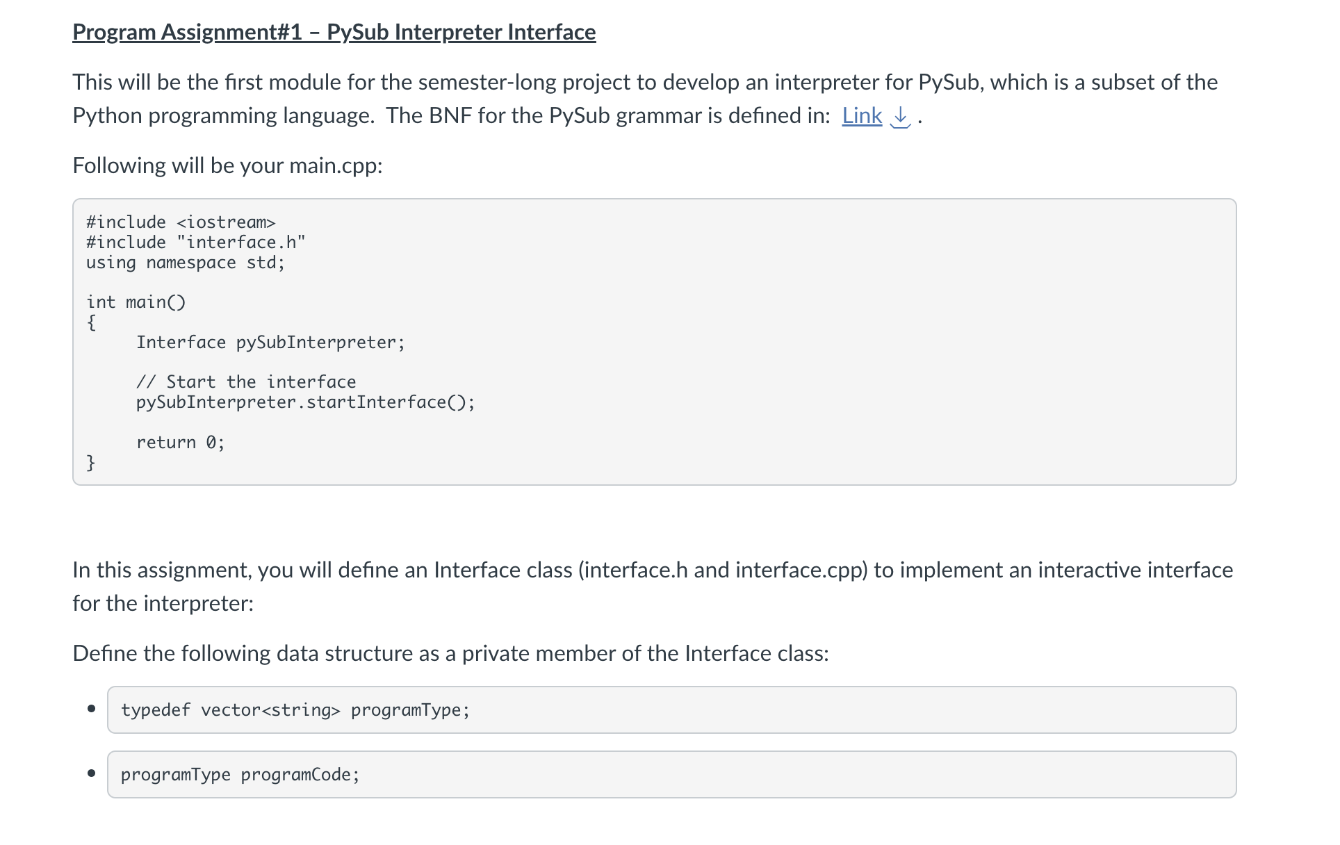 Solved Program Assignment\#1 - Py Sub Interpreter Interface | Chegg.com