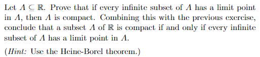 Solved Let A⊆R. Prove that if every infinite subset of A has | Chegg.com