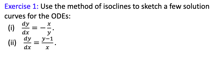 Solved Exercise 1: Use the method of isoclines to sketch a | Chegg.com