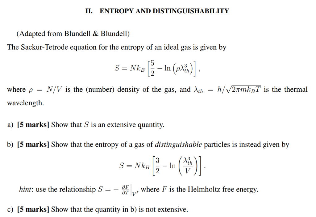 Solved II. ENTROPY AND DISTINGUISHABILITY (Adapted from | Chegg.com