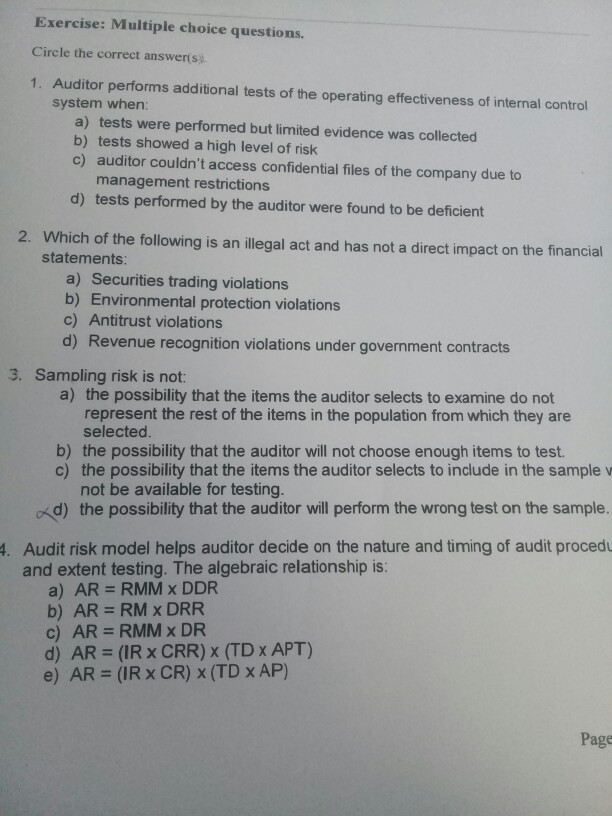 Solved Exercise: Multiple choice questions. Circle the | Chegg.com