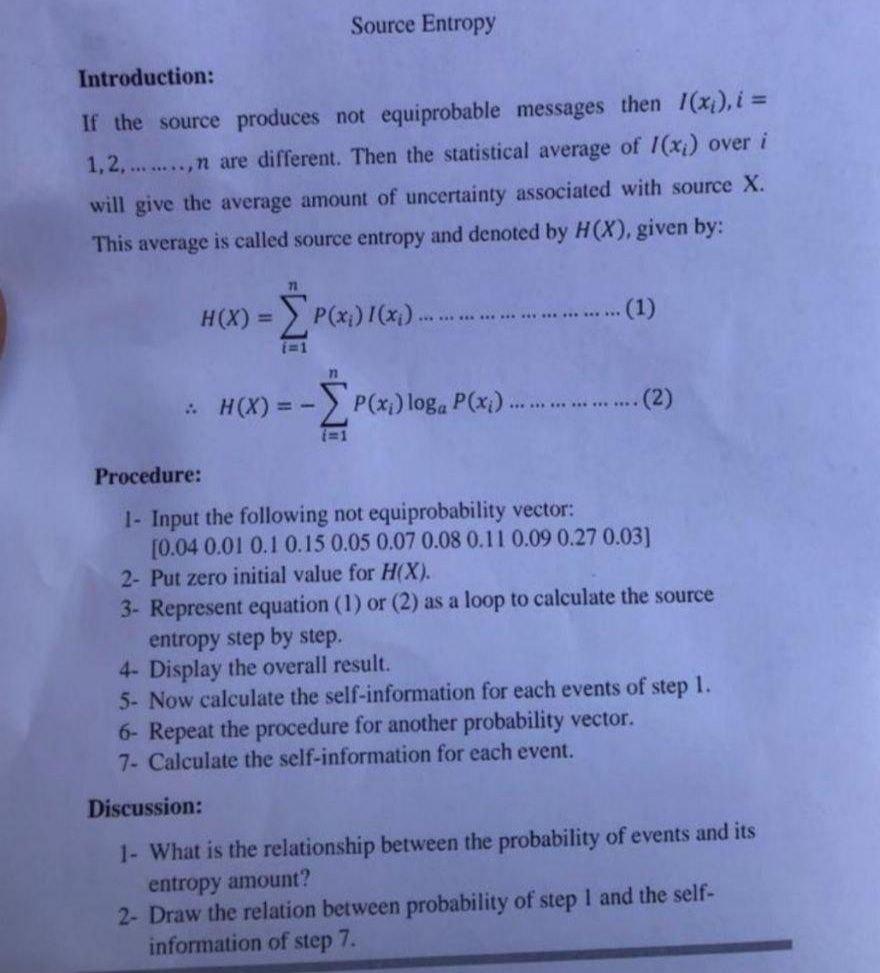 Solved Source Entropy Introduction: If the source produces | Chegg.com