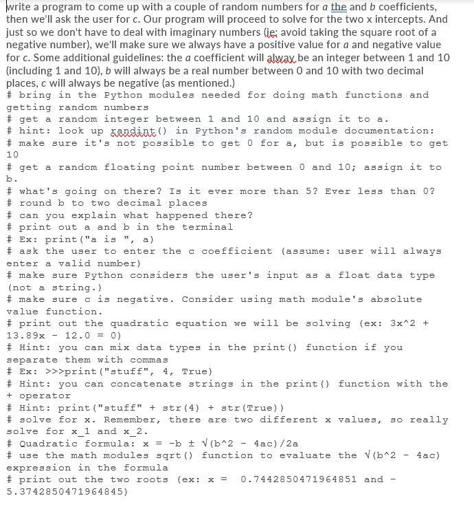 Solved write a program to come up with a couple of random | Chegg.com