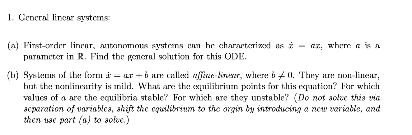 Solved 1. General linear systems: (a) First-order linear, | Chegg.com
