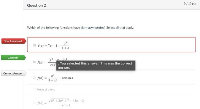 Which of the following functions have slant | Chegg.com