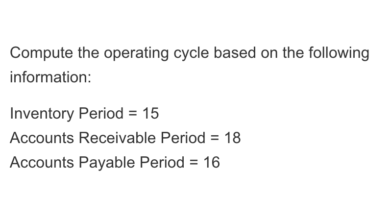 Solved Compute the operating cycle based on the following | Chegg.com