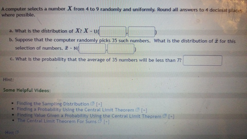 Solved A computer selects a number X from 4 to 9 randomly | Chegg.com