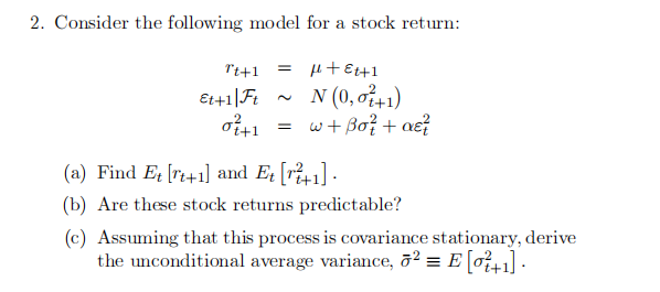 Solved 2. Consider the following model for a stock return: | Chegg.com