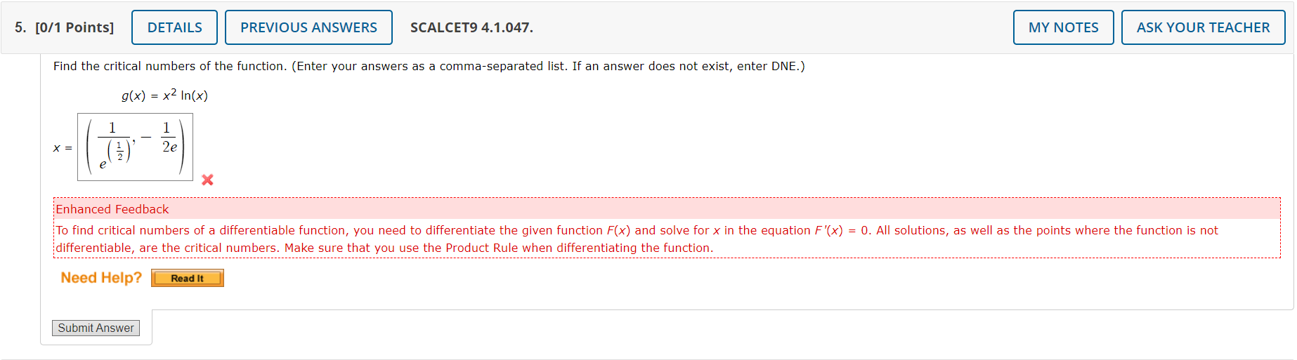 Solved g(x)=x2ln(x)x=e(21),−2e1)1 Enhanced Feedback | Chegg.com