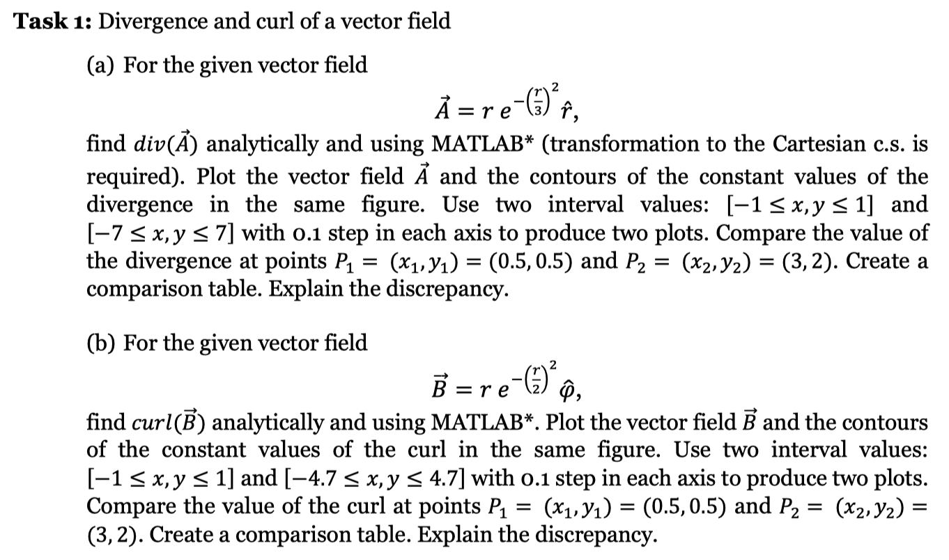 Solved 2 Task 1: Divergence and curl of a vector field (a) | Chegg.com
