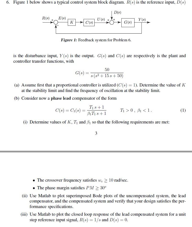 Solved 6. Figure 1 below shows a typical control system | Chegg.com
