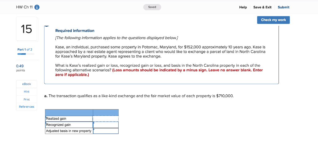 Solved HW Ch 11 Saved Help Save & Exit Submit Check my work | Chegg.com