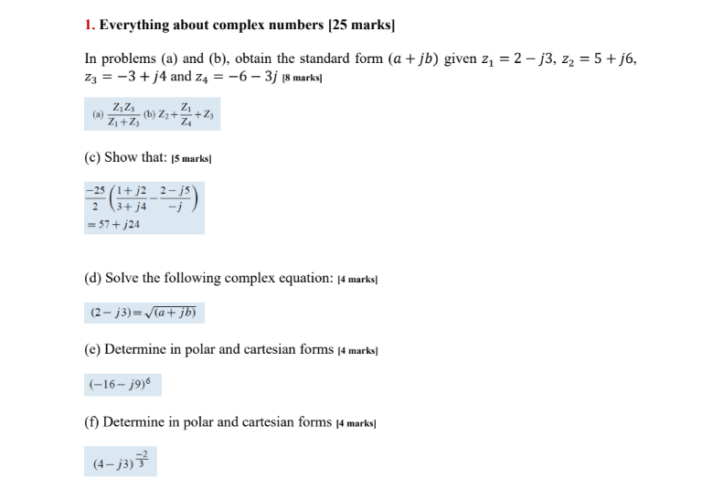 Solved 1. Everything about complex numbers [25 marks] In | Chegg.com