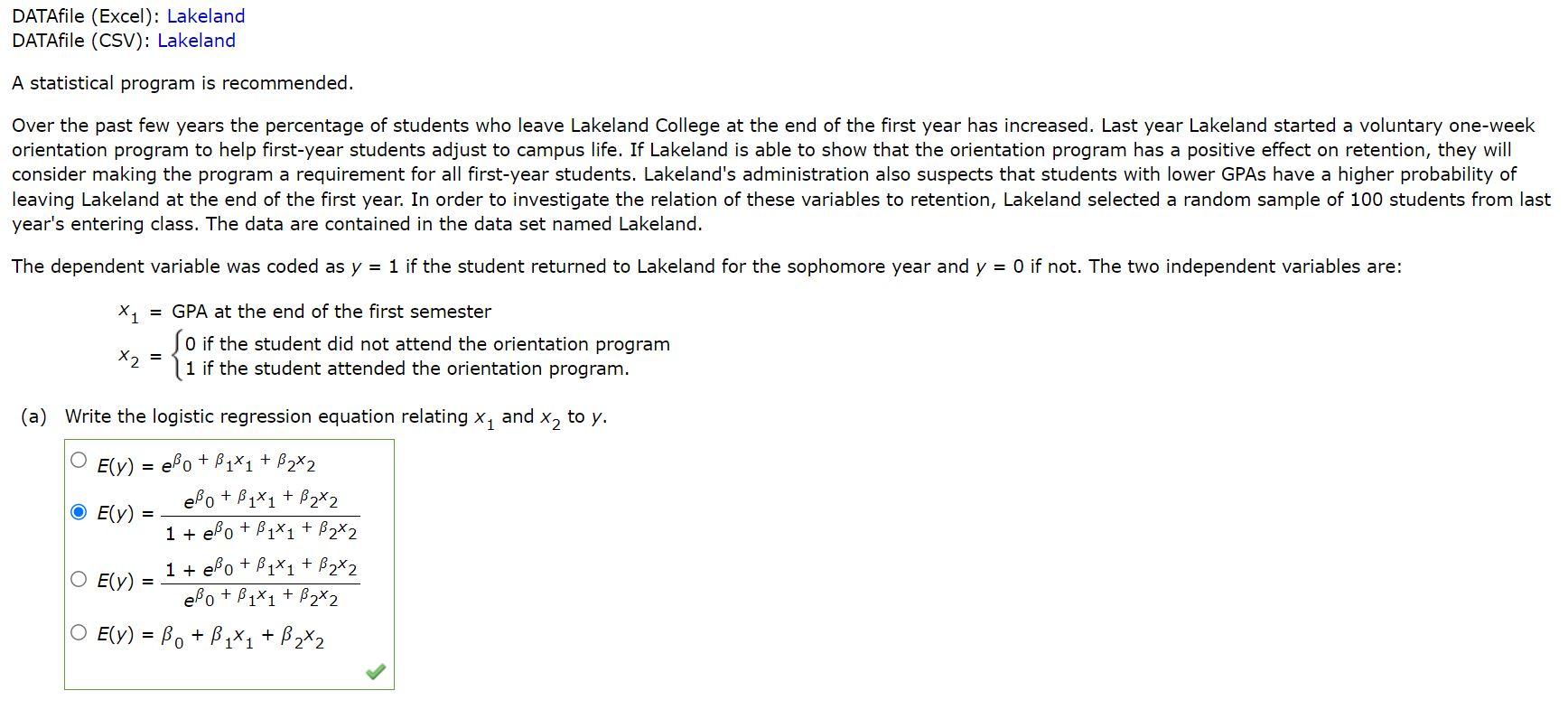 Solved DATAfile (CSV): Lakeland A statistical program is | Chegg.com