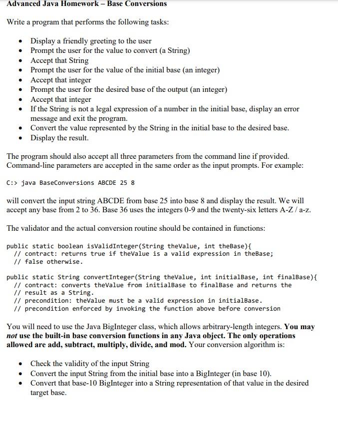 Solved Advanced Java Homework - Base Conversions Write a | Chegg.com