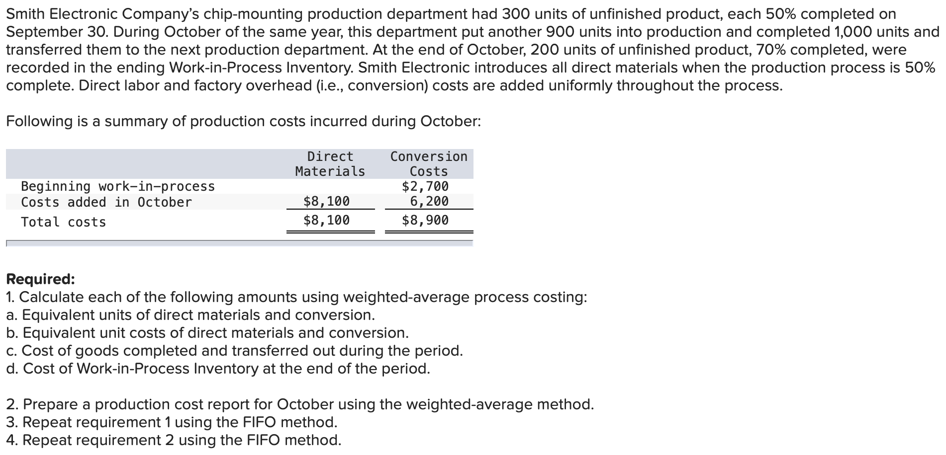 Solved Smith Electronic Company's chip-mounting production | Chegg.com