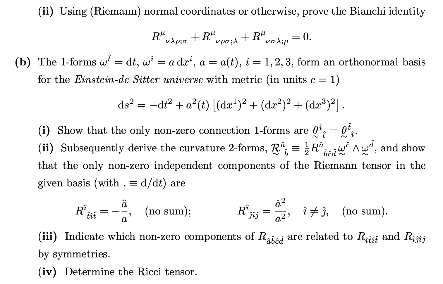 Solved Can you solve below question for riemann and ricci | Chegg.com