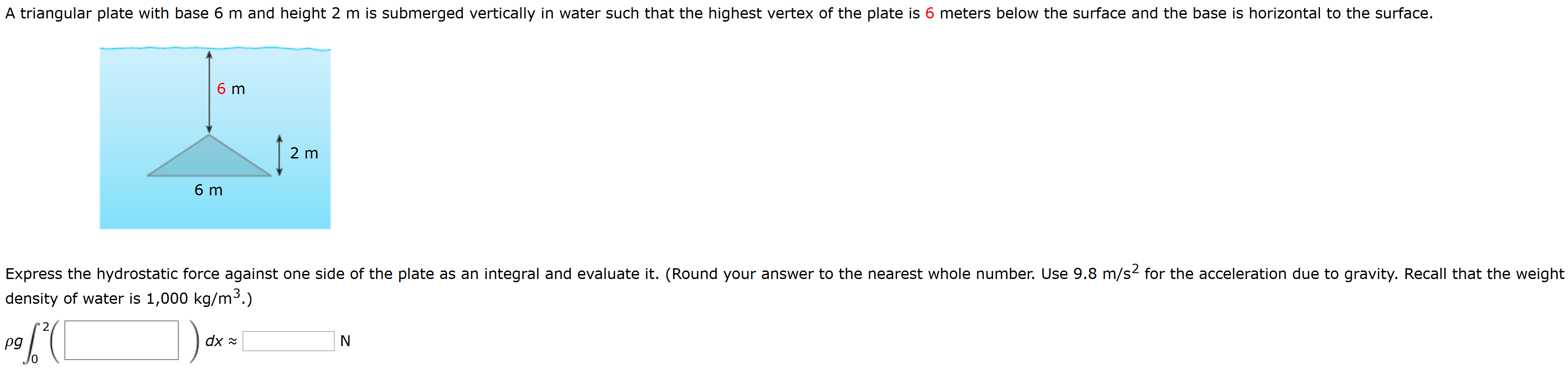 Solved A triangular plate with base 6 m and height 2 m is | Chegg.com