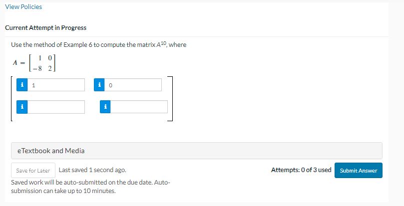 Solved Use the method of Example 6 to compute the matrix | Chegg.com