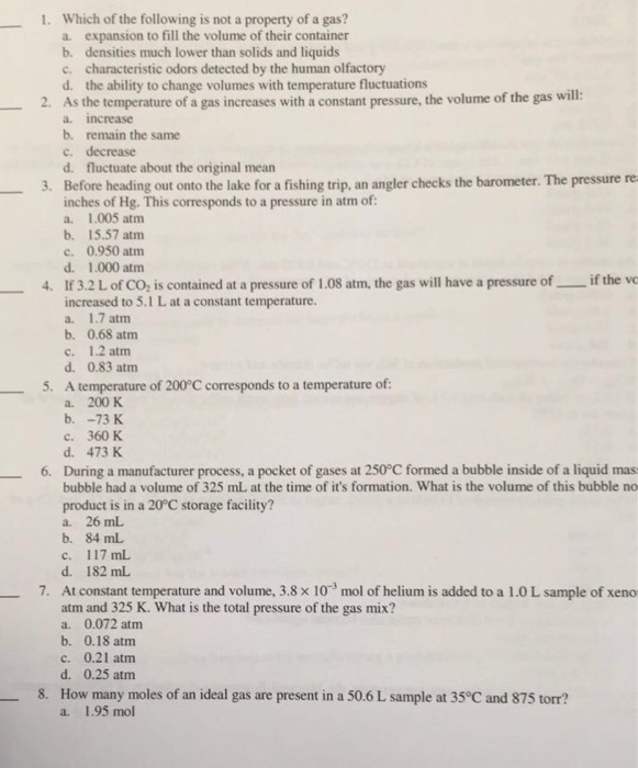 Solved . Which of the following is not a property of a gas? | Chegg.com