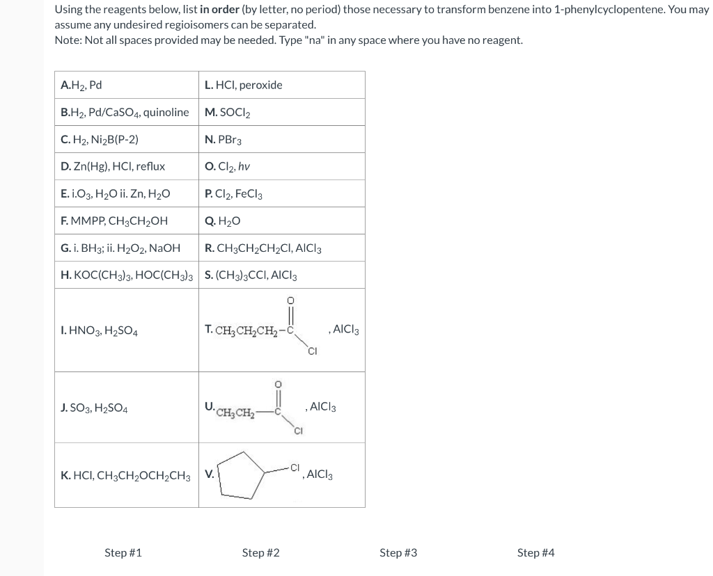 Solved Using the reagents below, list in order (by letter, | Chegg.com