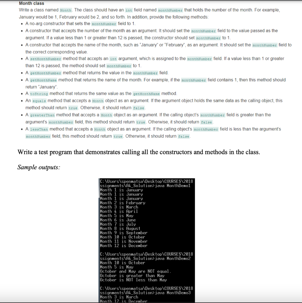 Solved Month class Write a class named Month. The class | Chegg.com