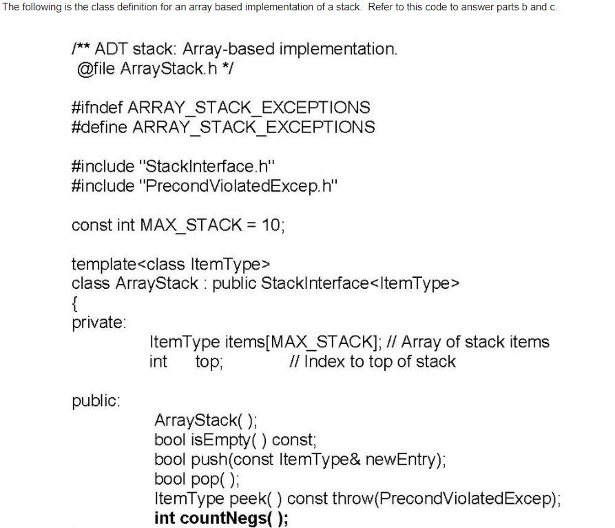 Solved The following is the class definition for an array | Chegg.com