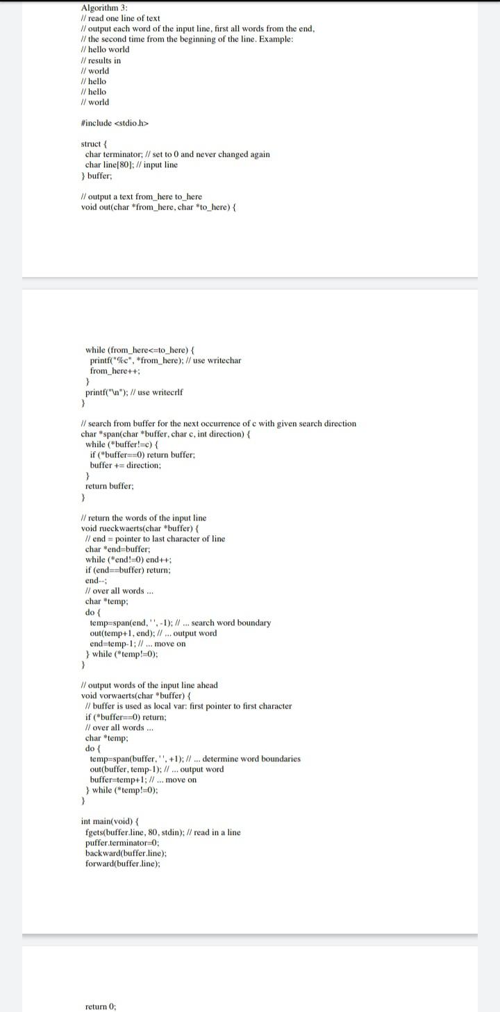 Solved Algorithm 3: // read one line of text // output each | Chegg.com