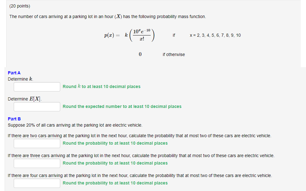Solved The number of cars arriving at a parking lot in an | Chegg.com