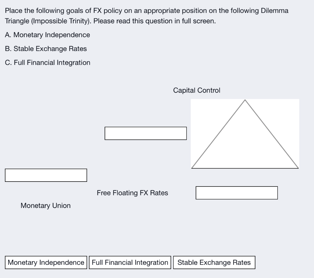 Solved Place the following goals of FX policy on an | Chegg.com