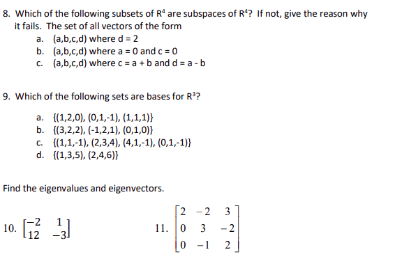 Solved 8. Which of the following subsets of R4 are subspaces | Chegg.com