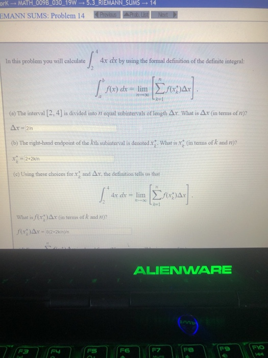 Solved orK-MATH 009B 030_ 19W 5.3_RIEMANN SUMS- 14 EMANN | Chegg.com