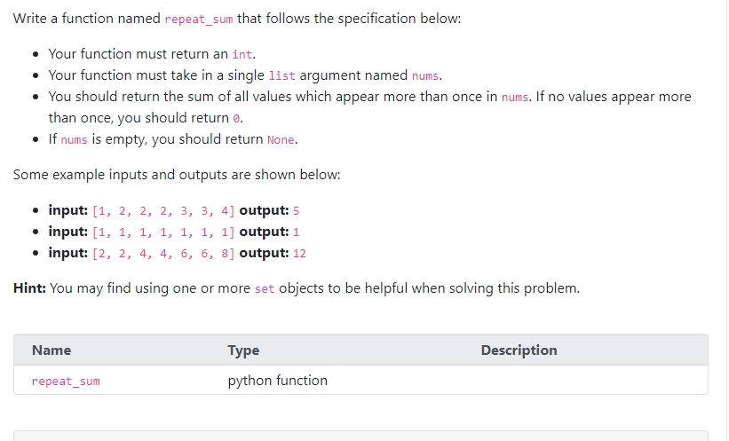 Solved Write A Function Named Repeatsum That Follows The 