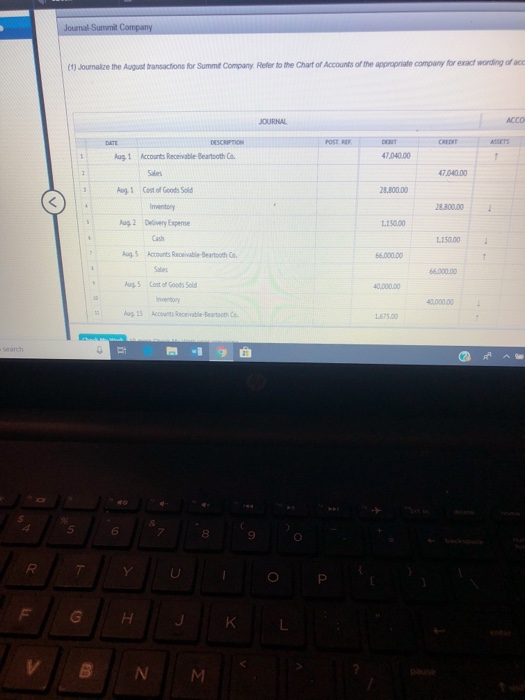 Solved (1) Journalize the August transactions for Summit | Chegg.com Solved (1) Journalize the August transactions for Summit | Chegg.com