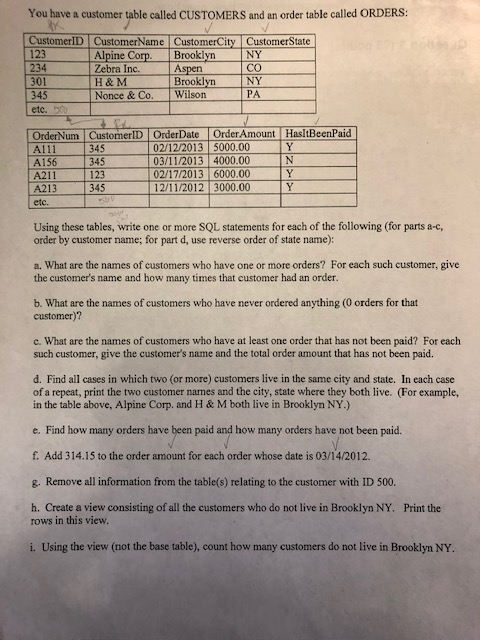 Solved You have a customer table called CUSTOMERS and an | Chegg.com