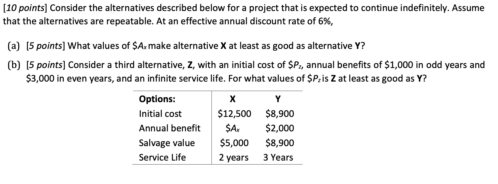 Solved (10 points] Consider the alternatives described below | Chegg.com