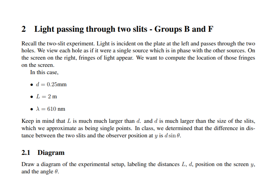 Solved 2 Light passing through two slits - Groups B and F | Chegg.com
