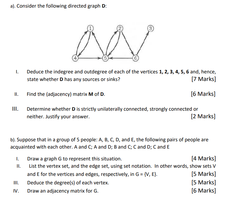 Solved a). Consider the following directed graph D: 1. | Chegg.com