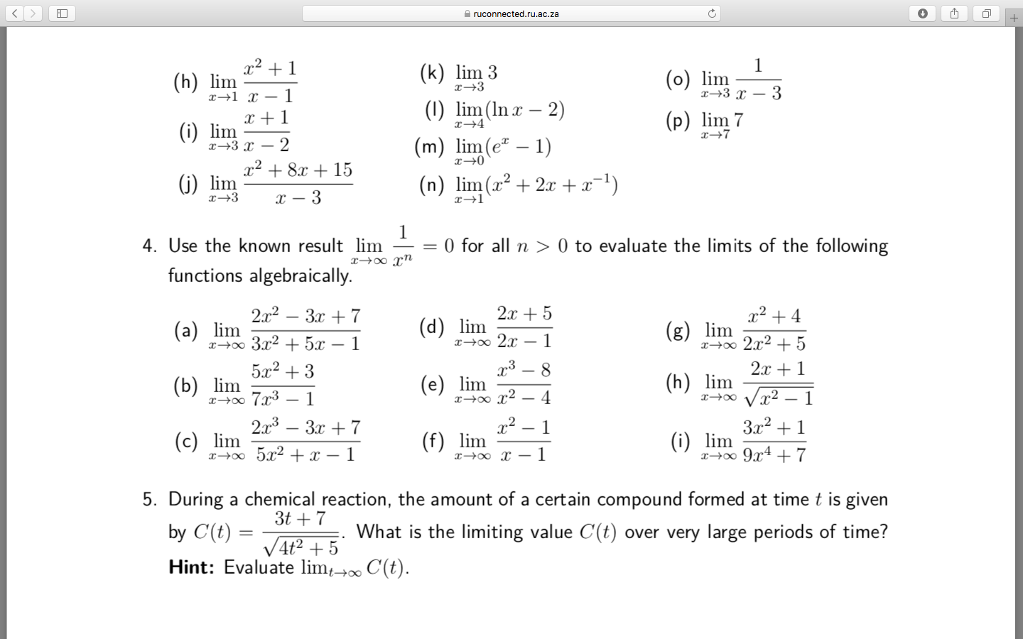 Solved ruconnected.ru.ac.za TUTORIAL 5 MAT1S April 2021 1. | Chegg.com