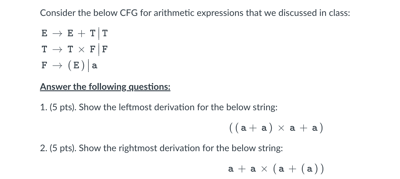 Solved Consider the below CFG for arithmetic expressions | Chegg.com