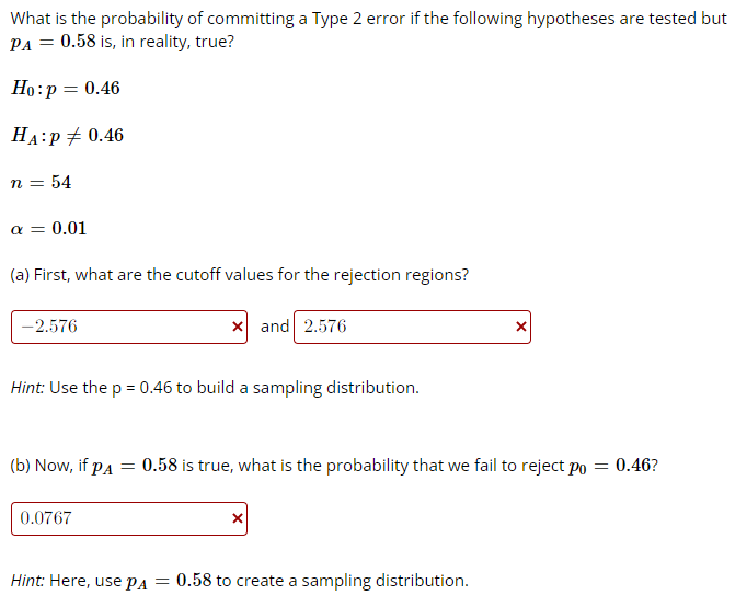 Solved What is the probability of committing a Type 2 error | Chegg.com