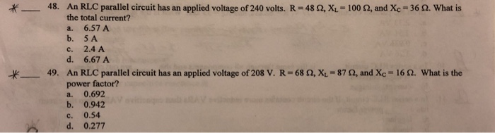 Solved 术-48. An RLC parallel circuit has an applied voltage | Chegg.com