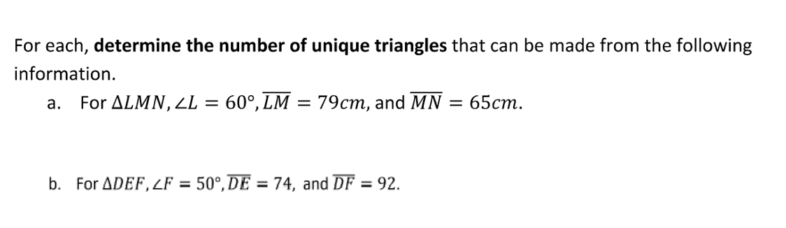 Solved For each, determine the number of unique triangles | Chegg.com