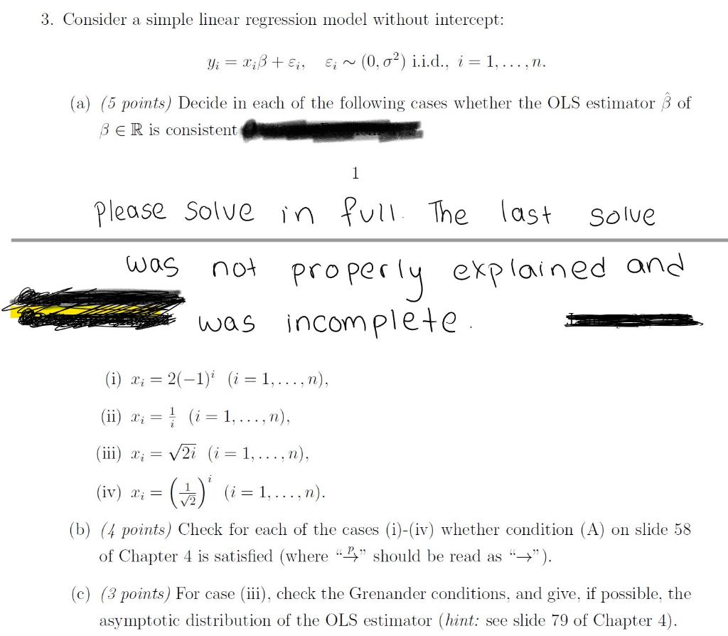 Solved 3. Consider a simple linear regression model without | Chegg.com