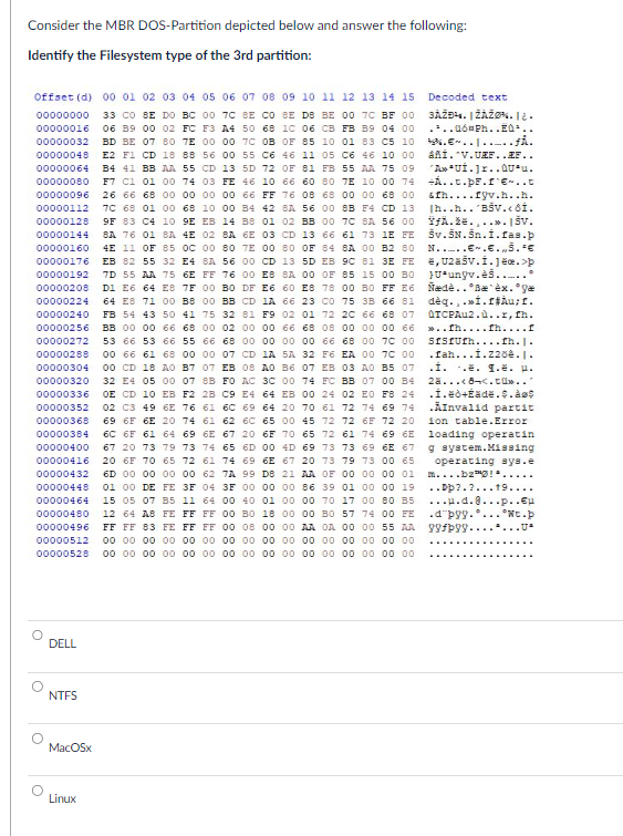 Solved Consider the MBR DOS-Partition depicted below and | Chegg.com