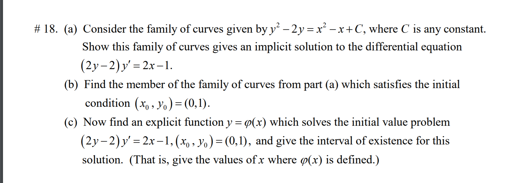 Solved # 18. (a) Consider the family of curves given by y2 – | Chegg.com