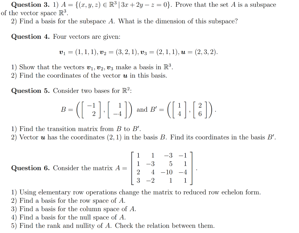Solved Question 3 1 A x Y Z E R3 3x 2y Z 0 Chegg