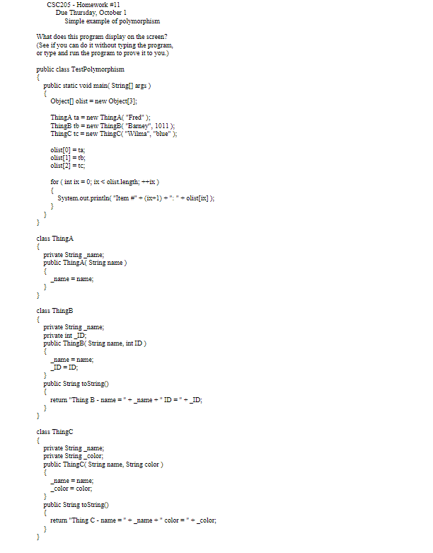 Solved CSC205 - Homework #11 Due Thursday, October 1 Simple | Chegg.com