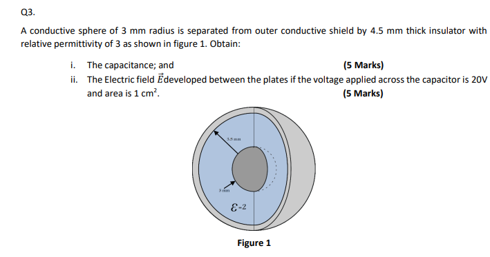 [Solved]: A conductive sphere of 3mm radius is separated fr