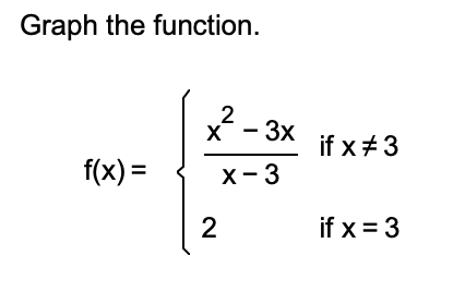 Solved Graph the function.f(x)={x2-3xx-3 if x≠32 if x=3 | Chegg.com